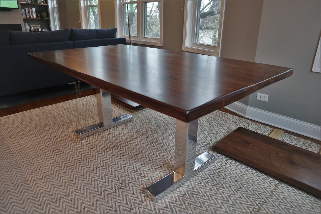 Chicago 40x72x30 metal t base thick top solid walnut no grooves natura ...