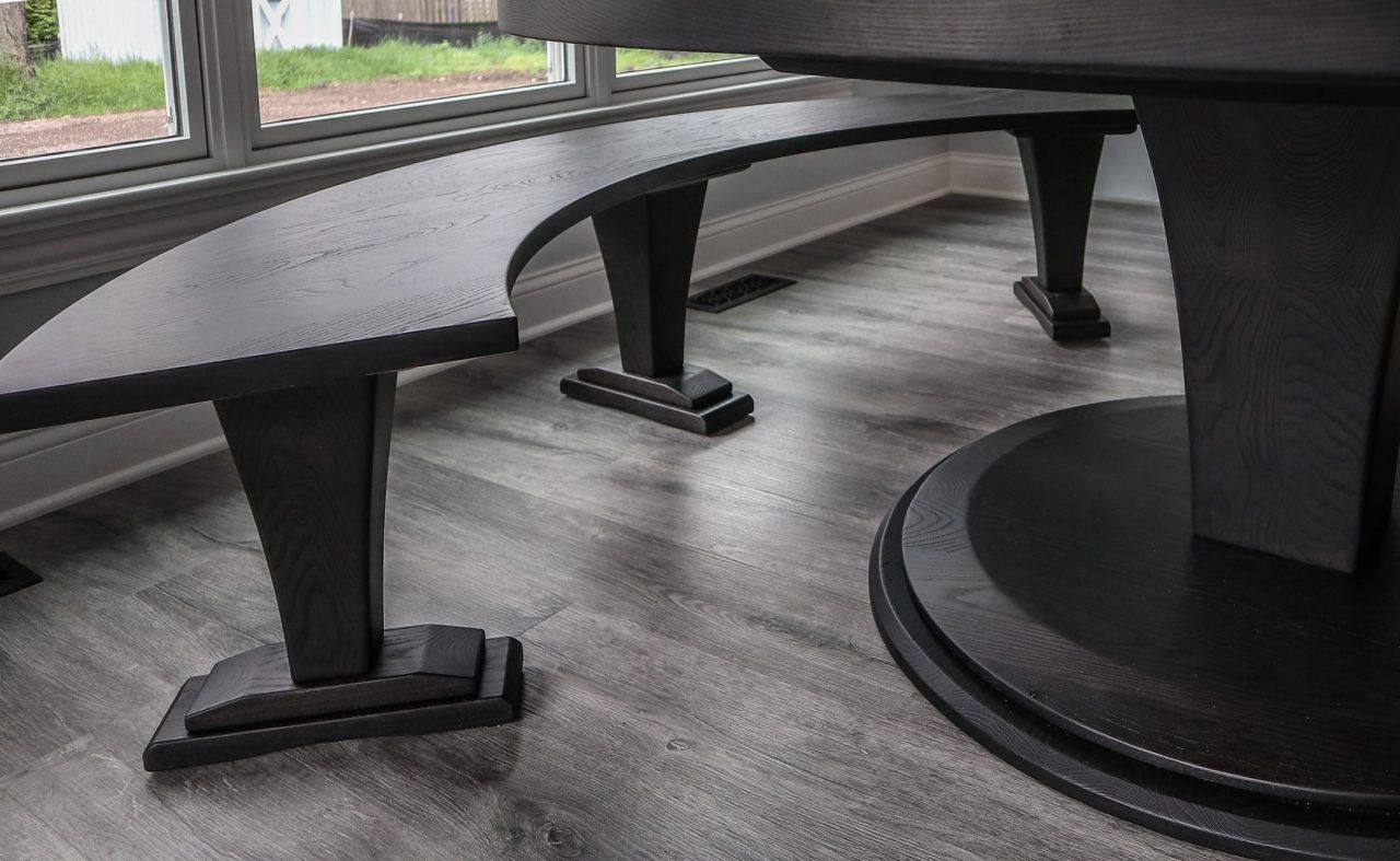 Meredith Arched Bench Ash Thick Top Clean Edge No Distress Black Espre ...